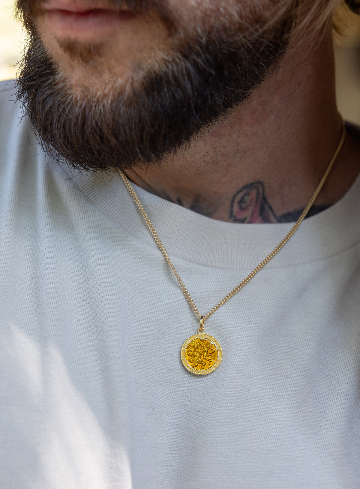 Vermeil Gold Saffron Yellow Enamel Saint Christopher Medal Necklace fo ...