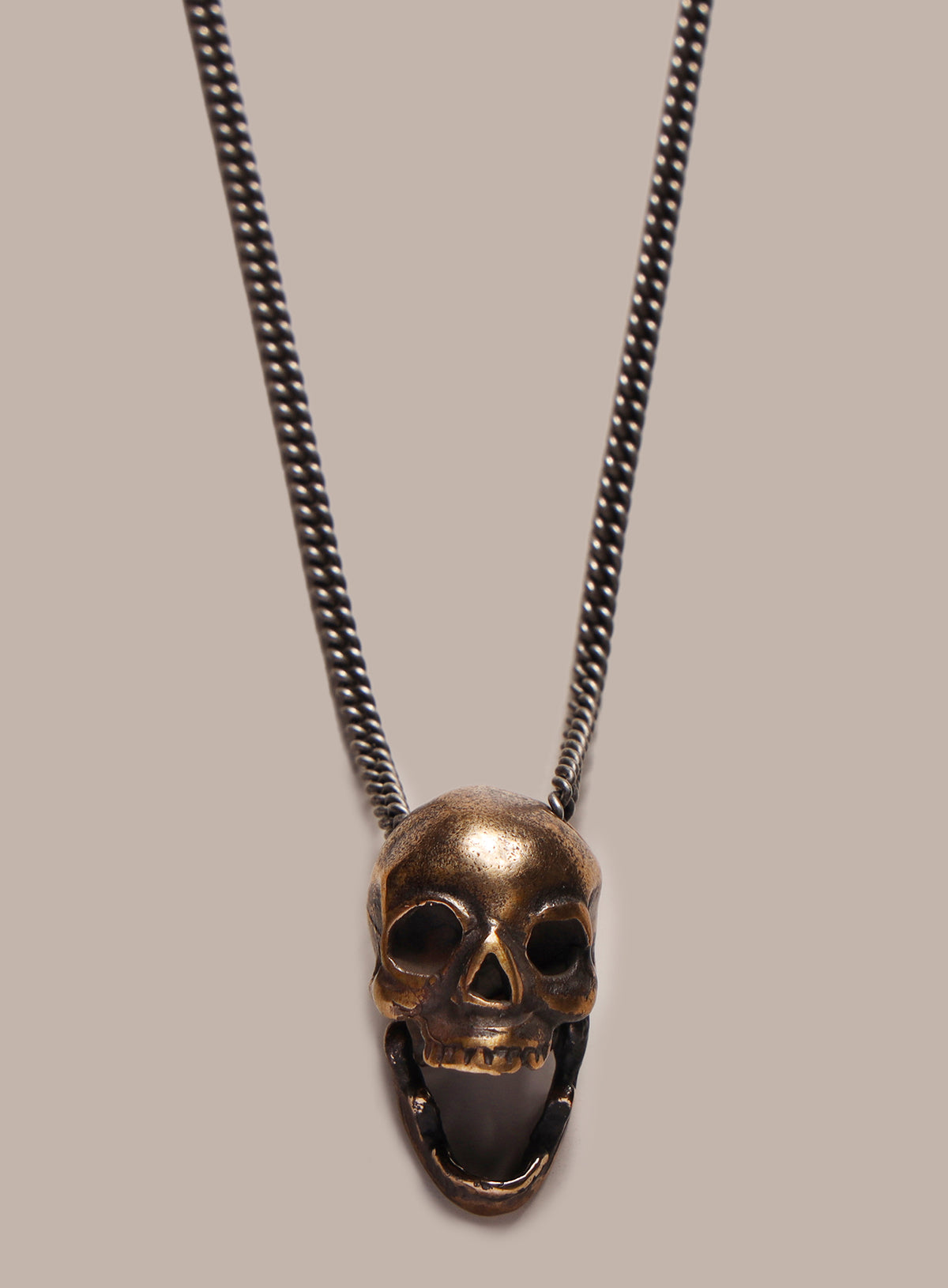 Open Jaw Skull Necklace in Bronze with Oxidized Sterling Silver Chain ...