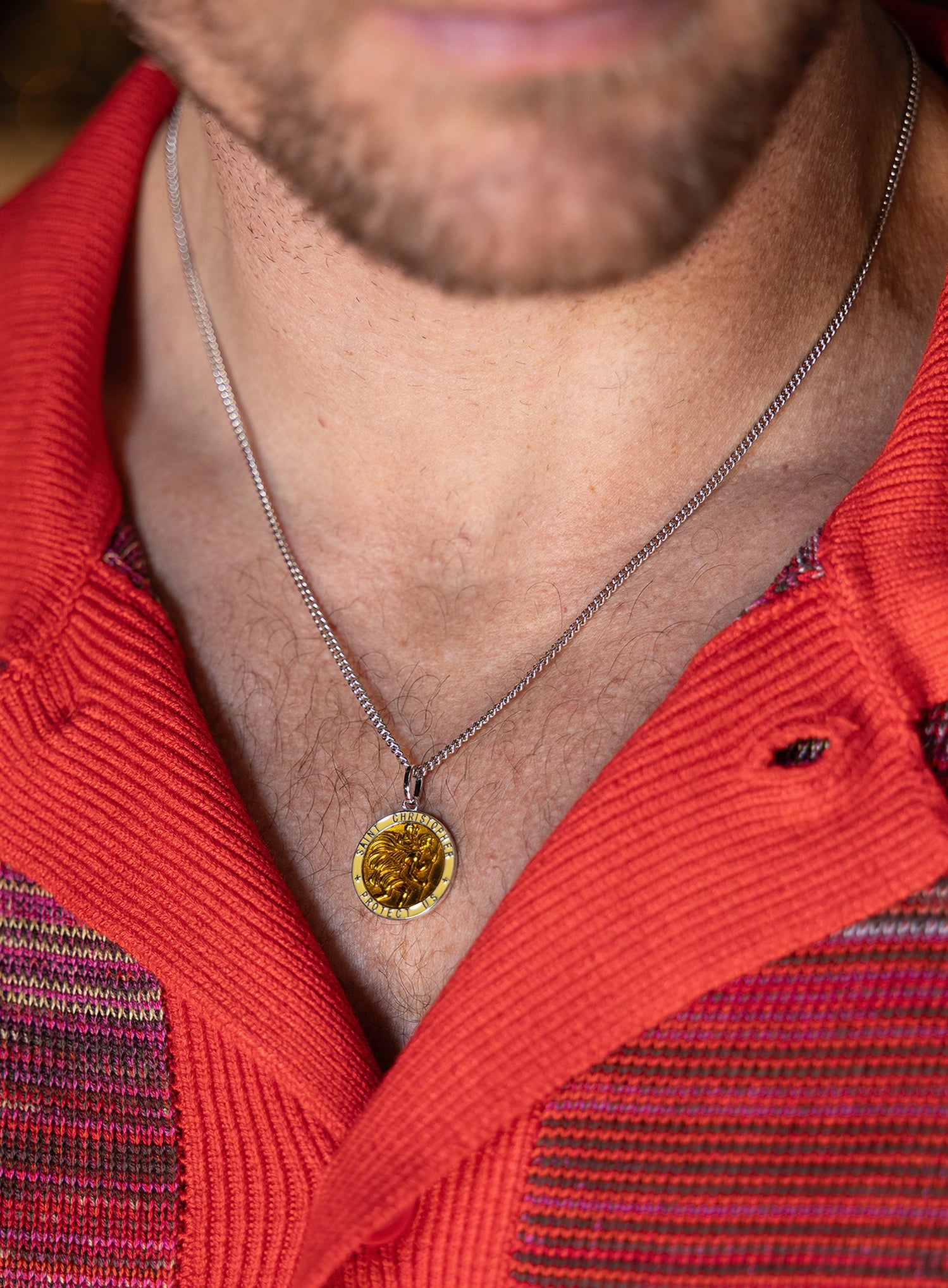 Sterling Silver Yellow/Saffron Enamel Saint Christopher Medal Necklace ...