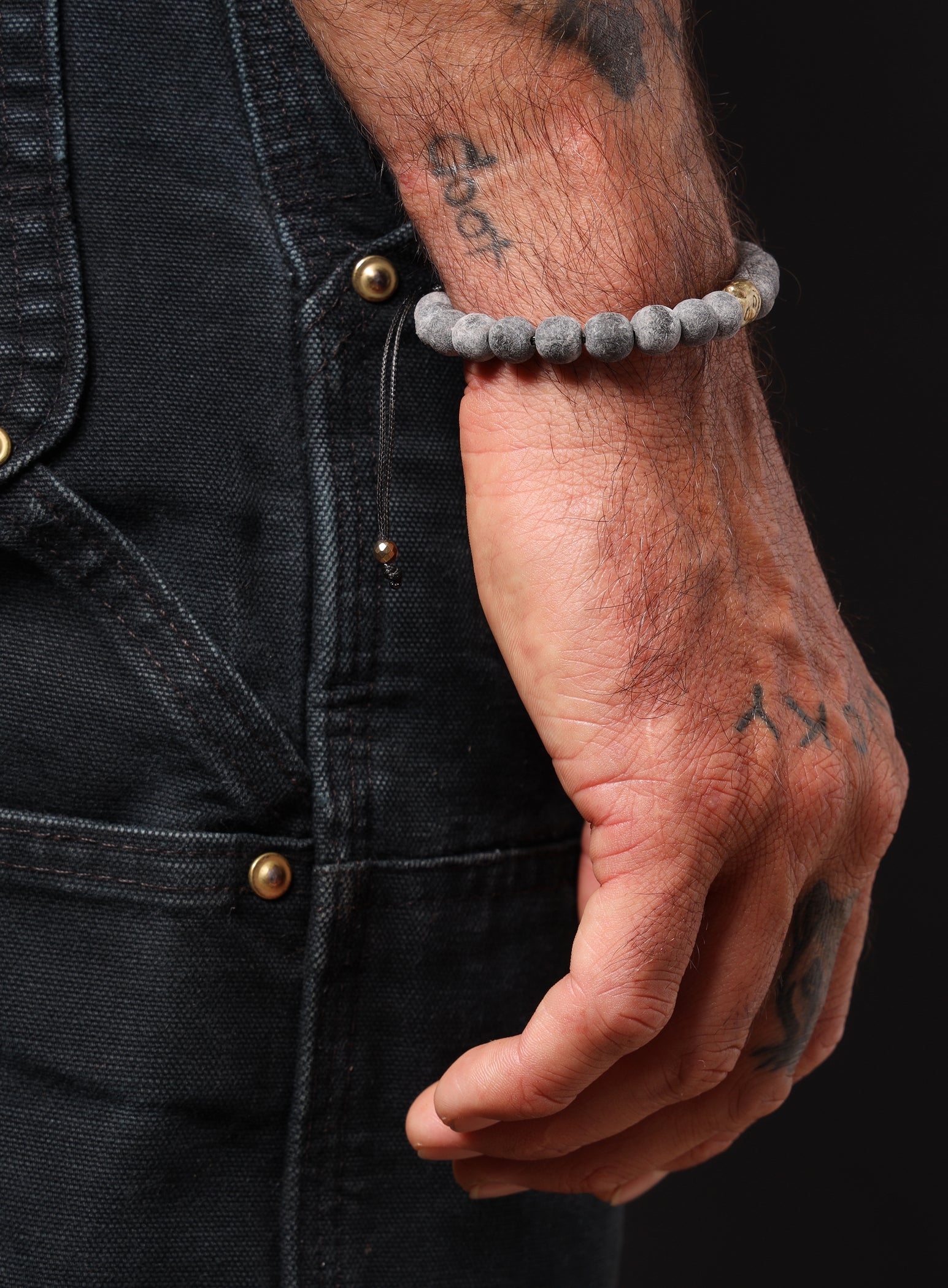 Gray wood and Gold buddha Bead Bracelet for Men — WE ARE ALL SMITH