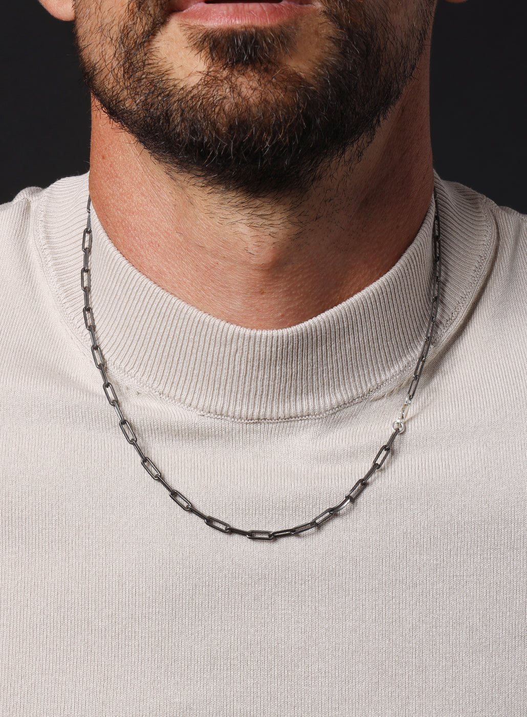 925 Oxidized Sterling Silver Elongated Cable Chain Necklace for Men ...