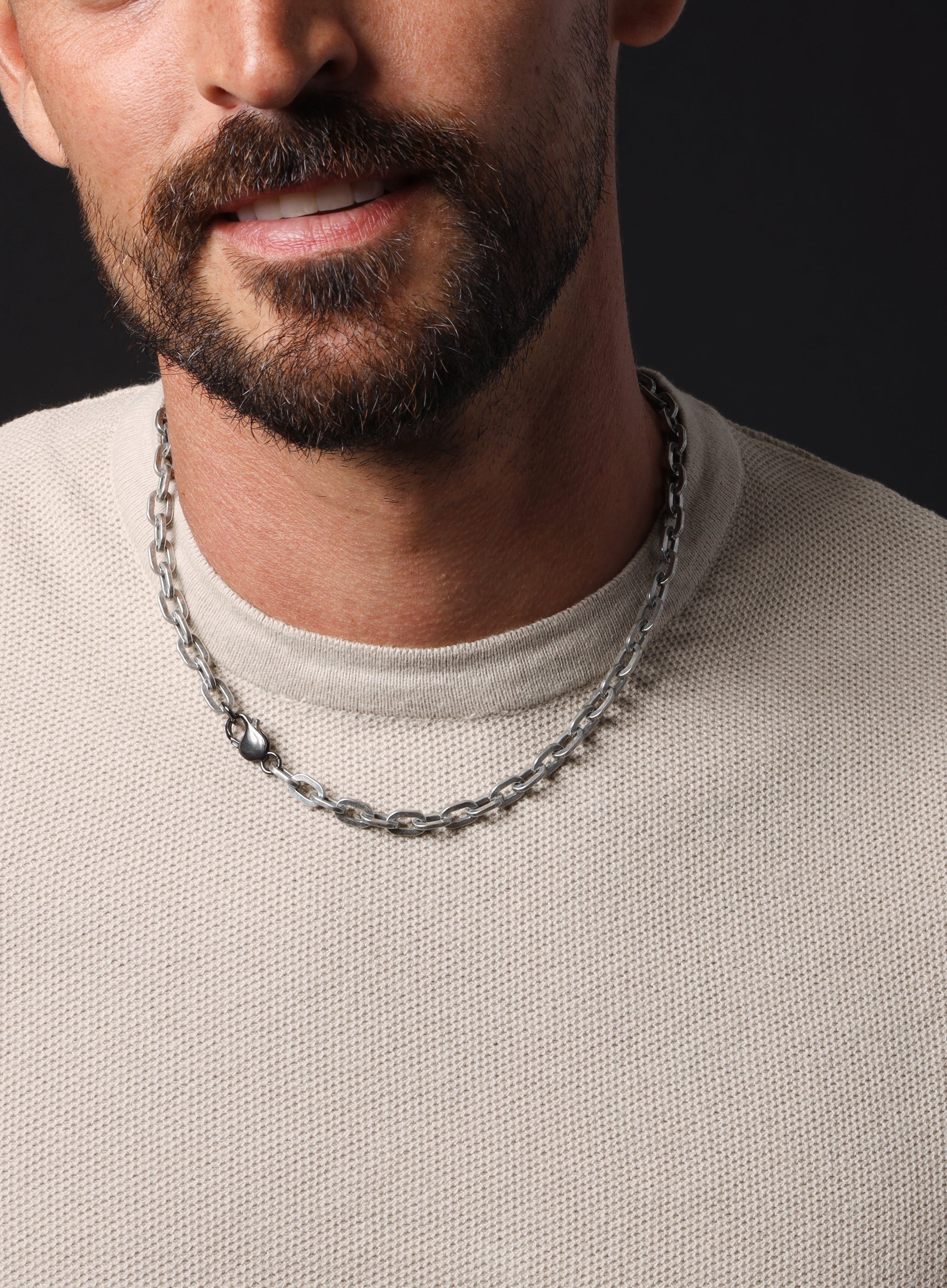 925 Oxidized Sterling Silver Collar Inspired Chain Necklace for Men ...