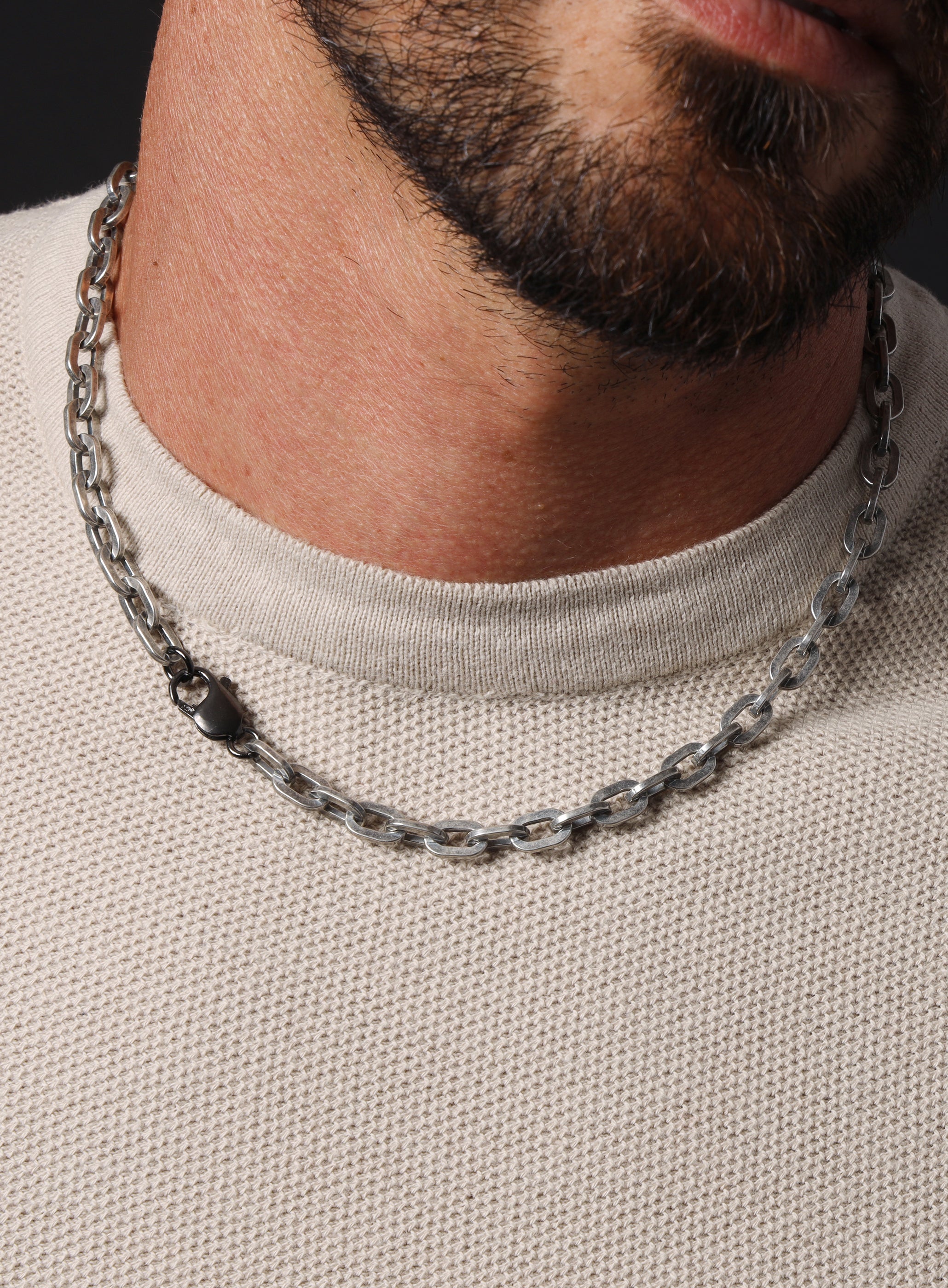 925 Oxidized Sterling Silver Collar Inspired Chain Necklace for Men ...
