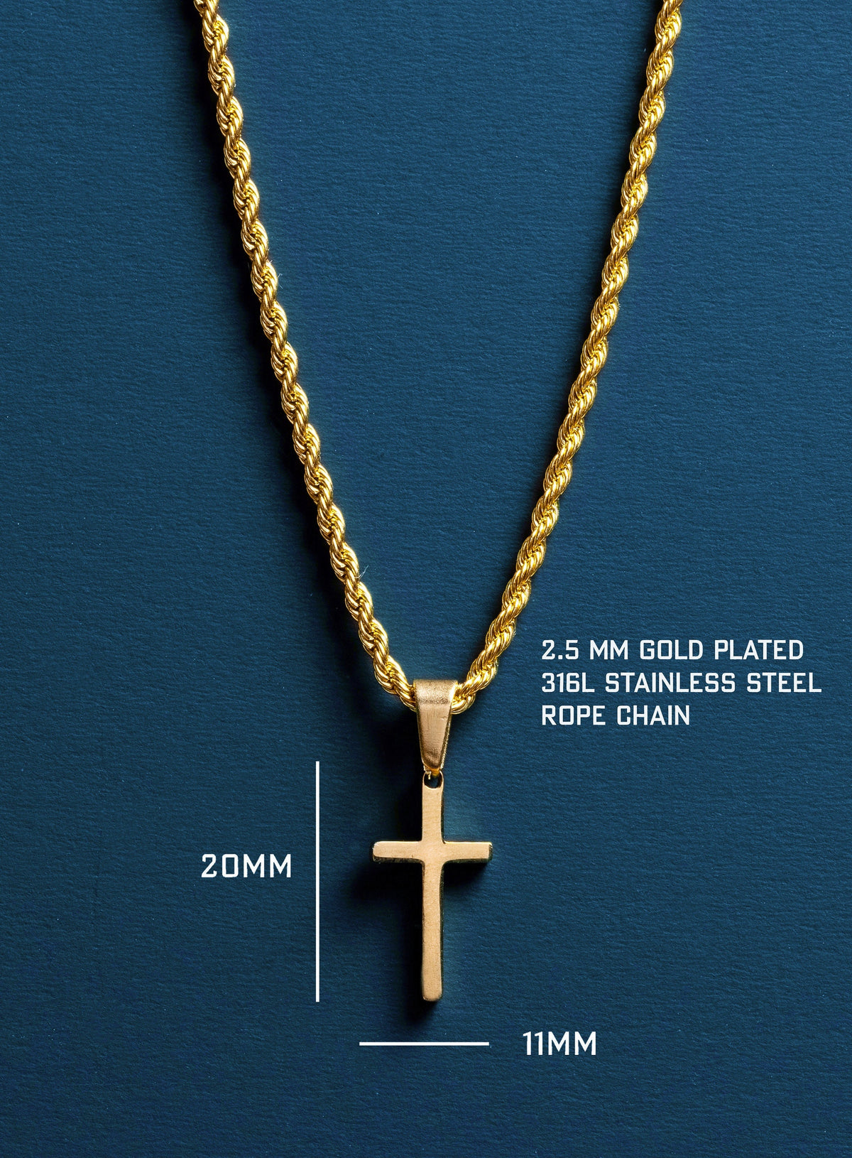 Small Gold Cross Pendant on Rope chain — WE ARE ALL SMITH