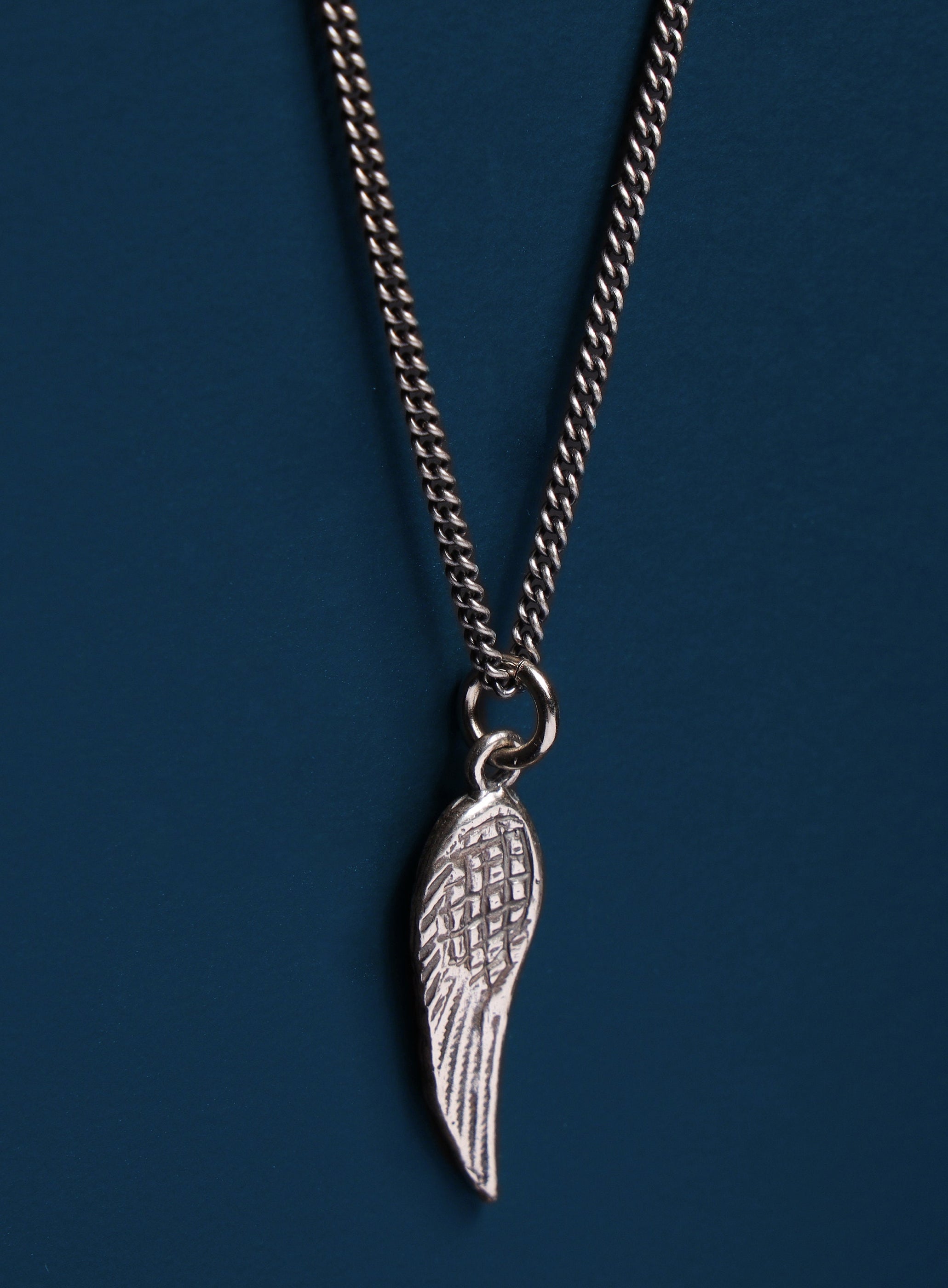 925 Sterling Silver Wing pendant on oxidized sterling curb chain — WE ...