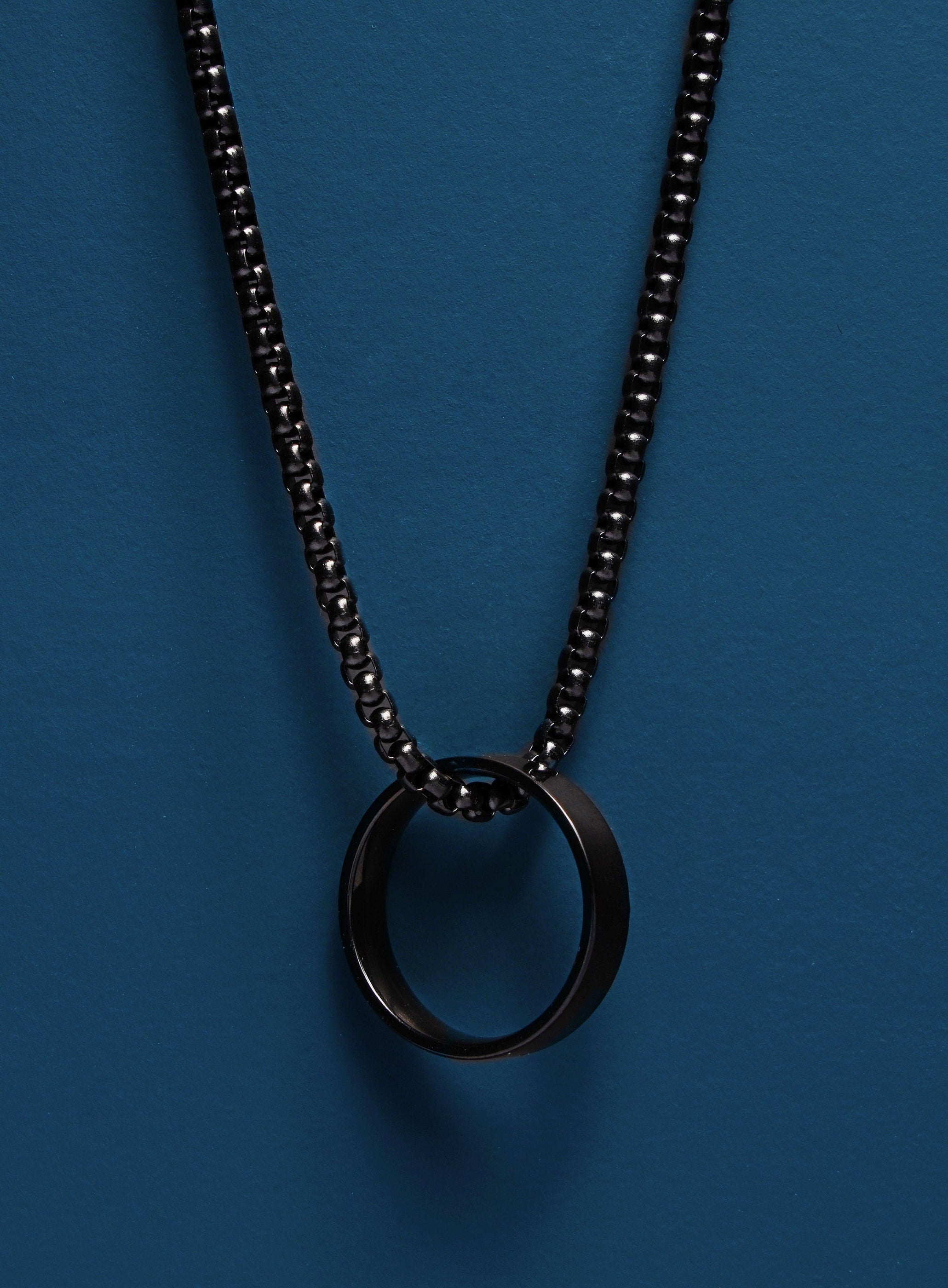 Black Ring pendant on 3mm Venetian Round box chain — WE ARE ALL SMITH