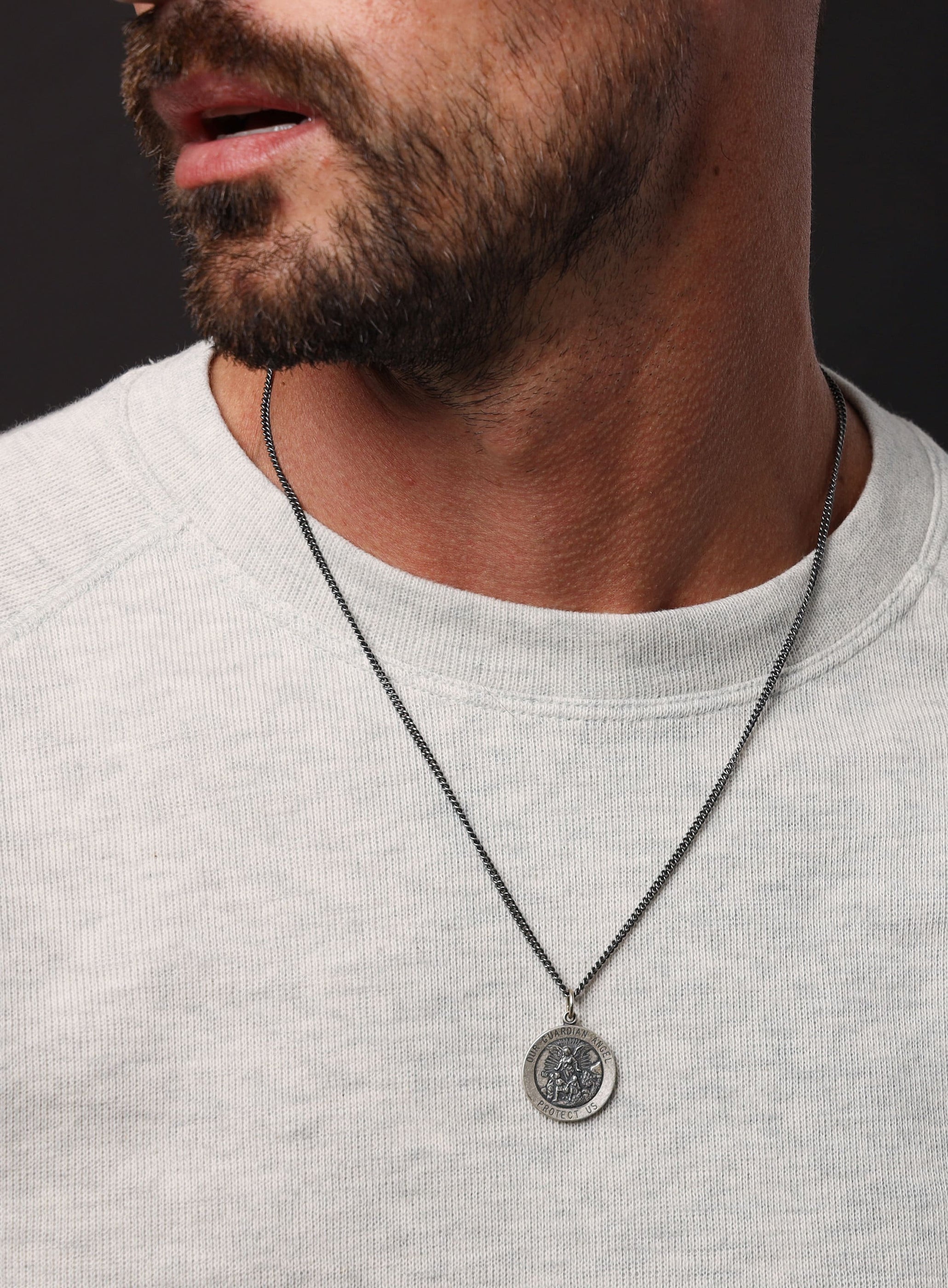 Guardian Angel "Protect Us" Sterling Silver Medal Neckalce for Men — WE ...