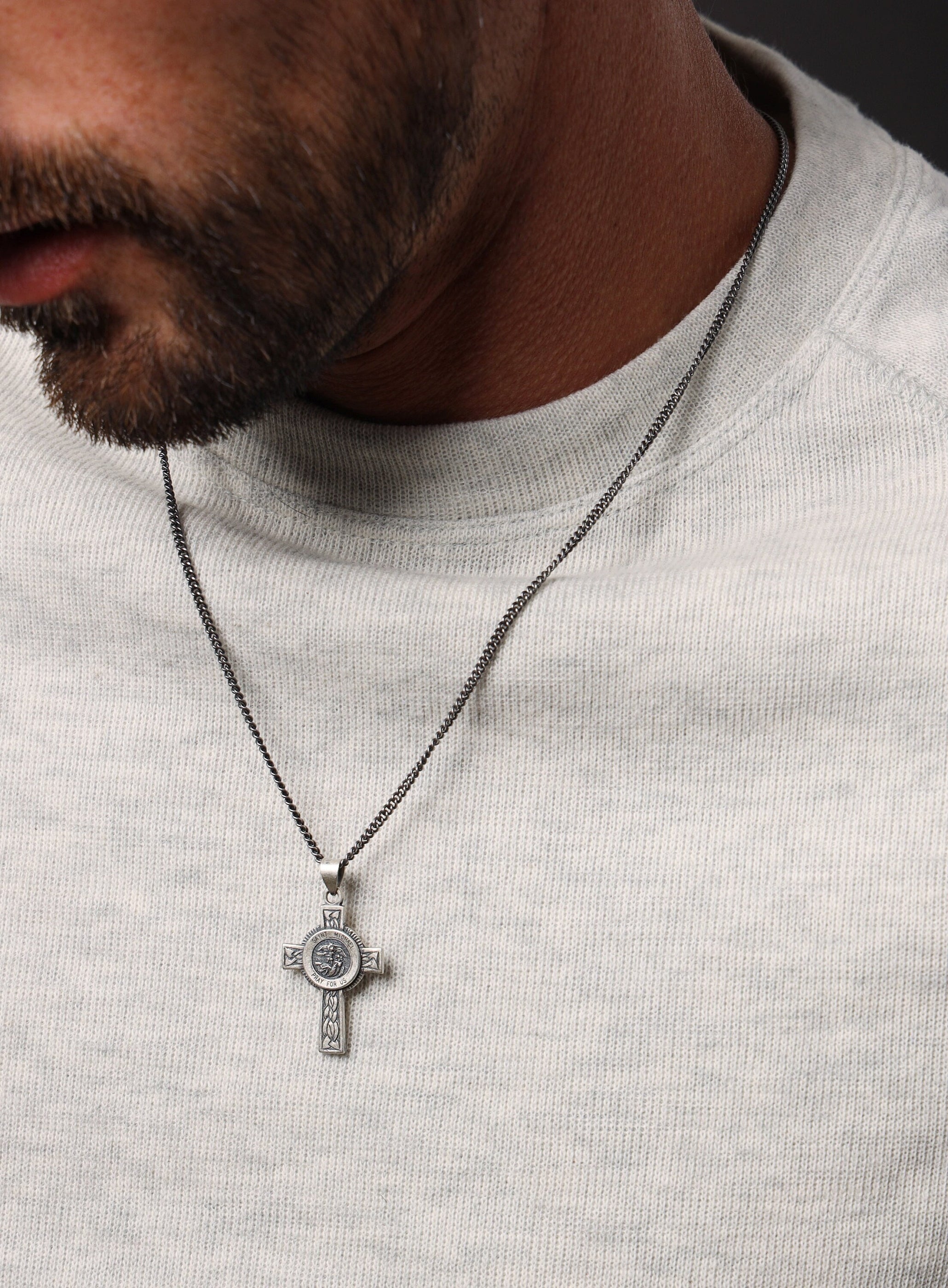 Saint Michael Cross Sterling Silver Pendant Necklace for Men — WE ARE ALL SMITH